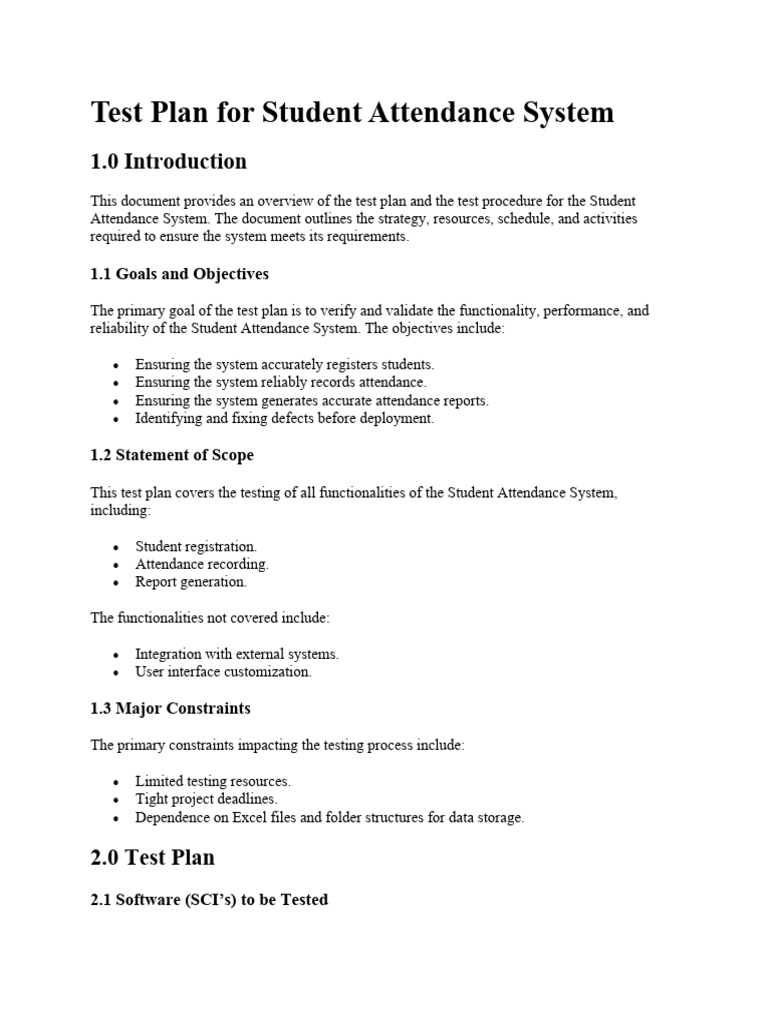 Test Plan For Student Attendance System | PDF | Software Testing | Unit ...