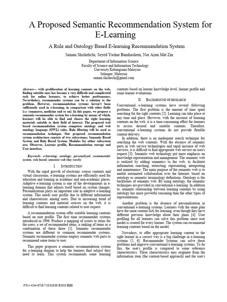 A Proposed Semantic Recommendation Syste | PDF | Learning | Educational Technology