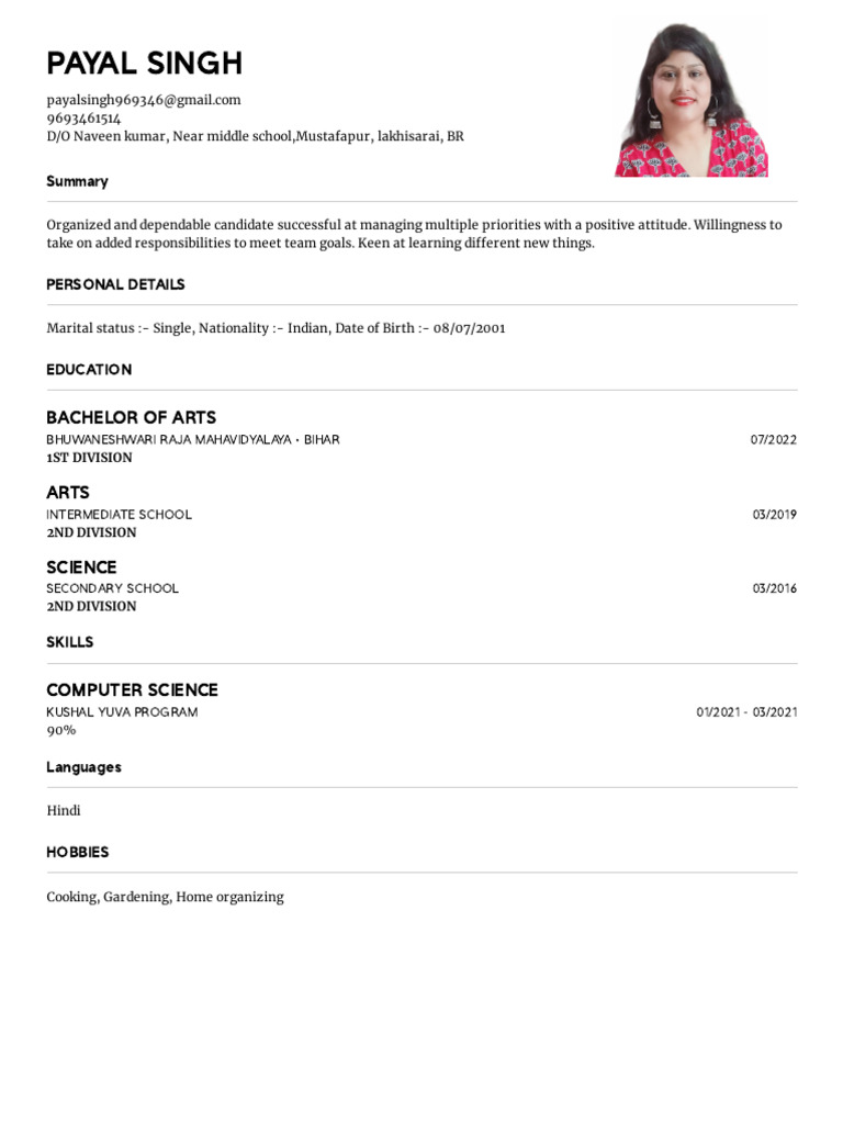Payal Singh Resume | PDF