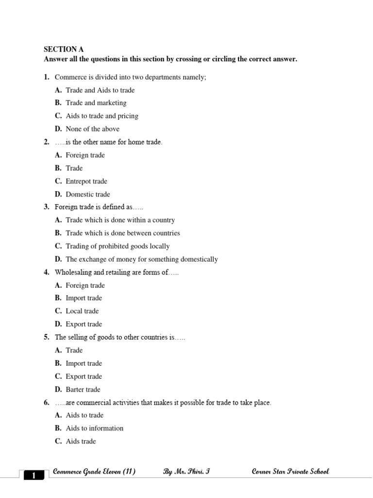 Grade 11 Commerce - 081313 | PDF | Commerce | Trade