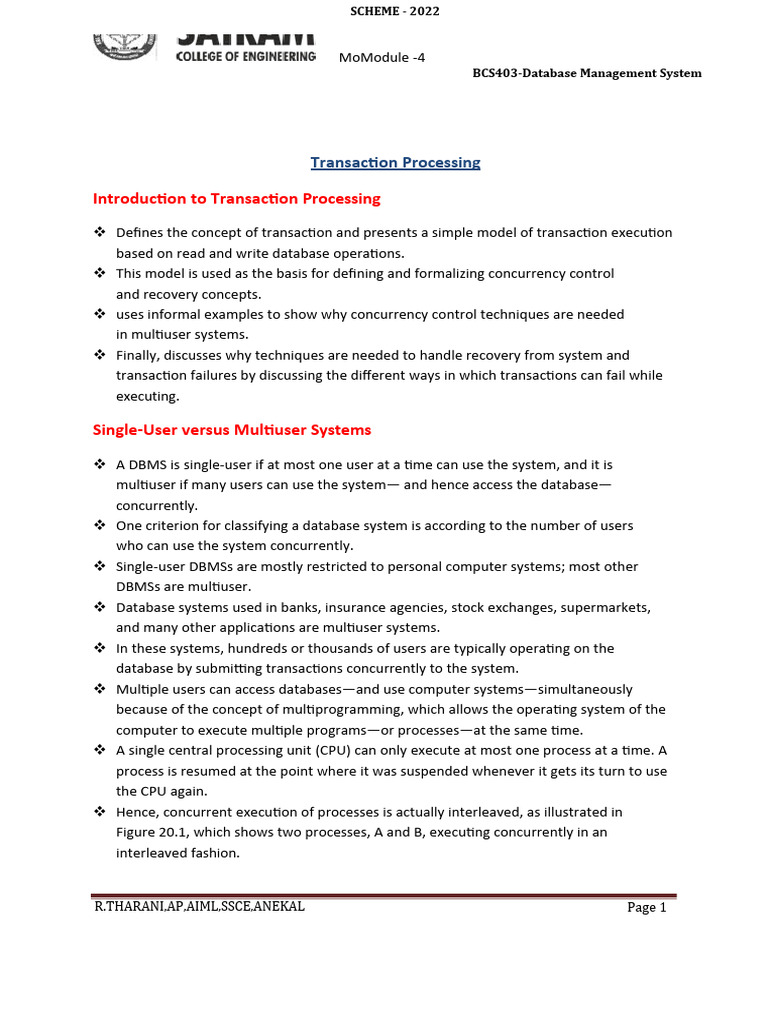 Transaction Processing in DBMS Explained | PDF | Databases | Database ...