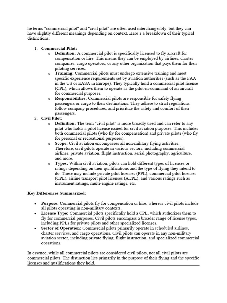 Commercial vs. Civil Pilot Explained | PDF | Professional Titles And ...