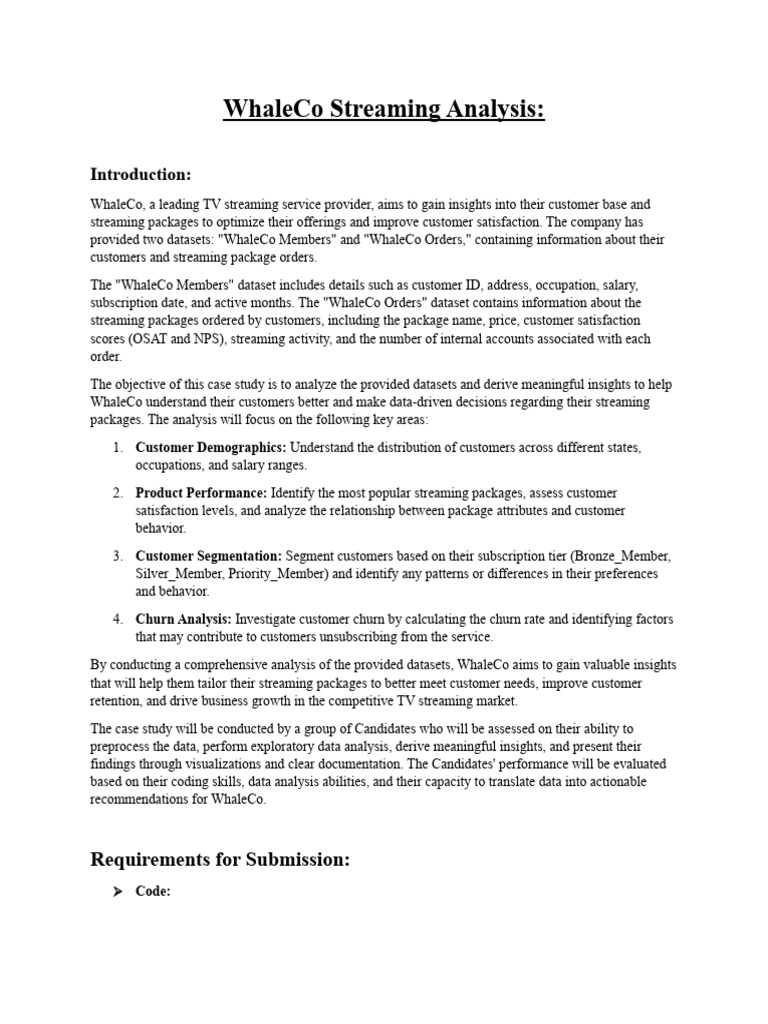WhaleCo Streaming Analysis | PDF | Data | Performance Indicator