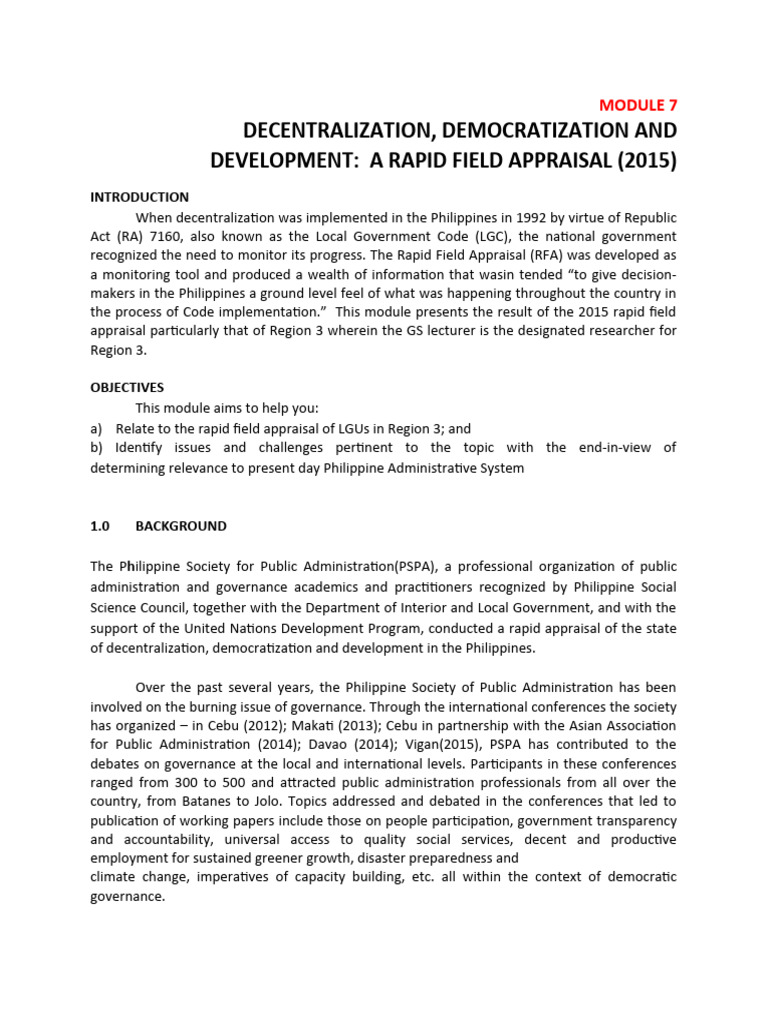 MODULE 7 Local Government (DECENTRALIZATION DEMOCRATIZATION AND ...