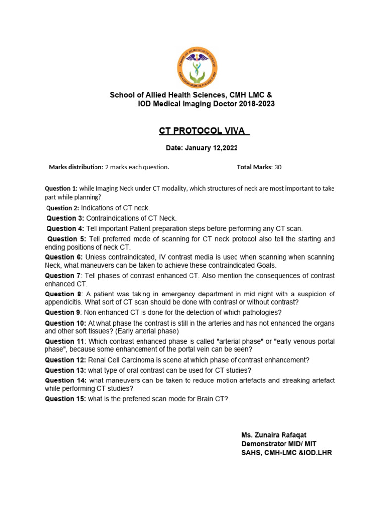 CT Protcol VIVA | PDF