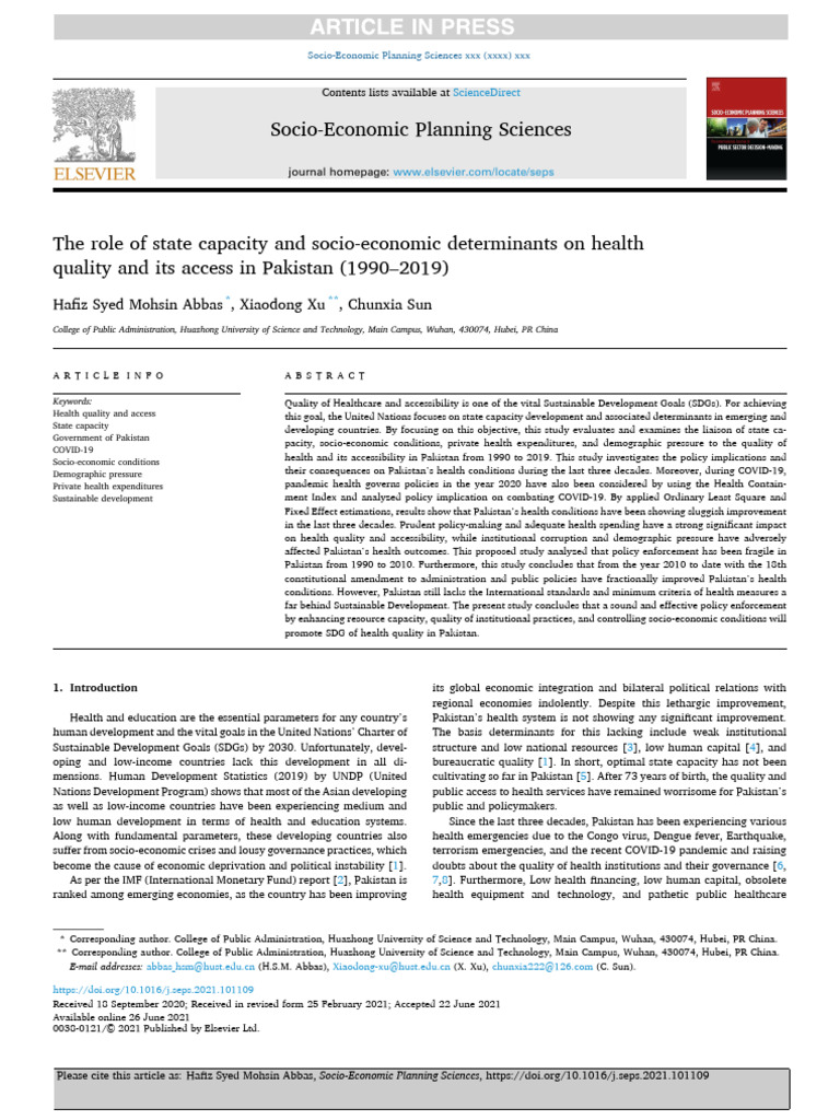 Health and State Capacity in Pak | PDF | Ordinary Least Squares ...