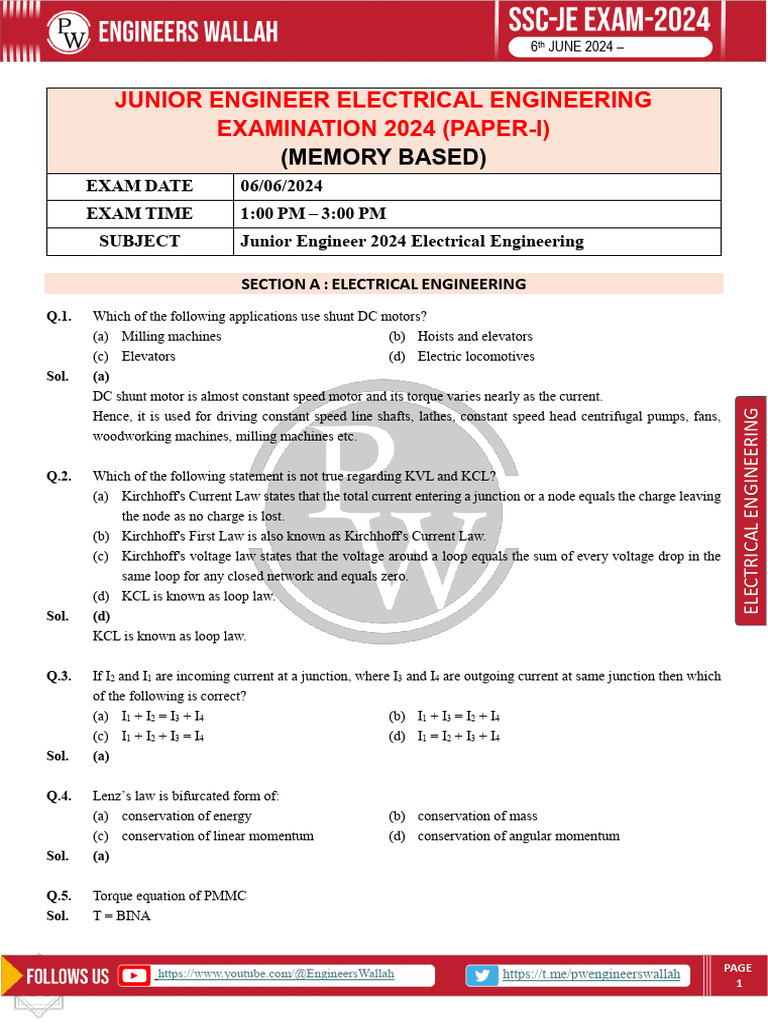 Junior Engineer Electrical Exam Prep | PDF | Transformer | Electric Motor