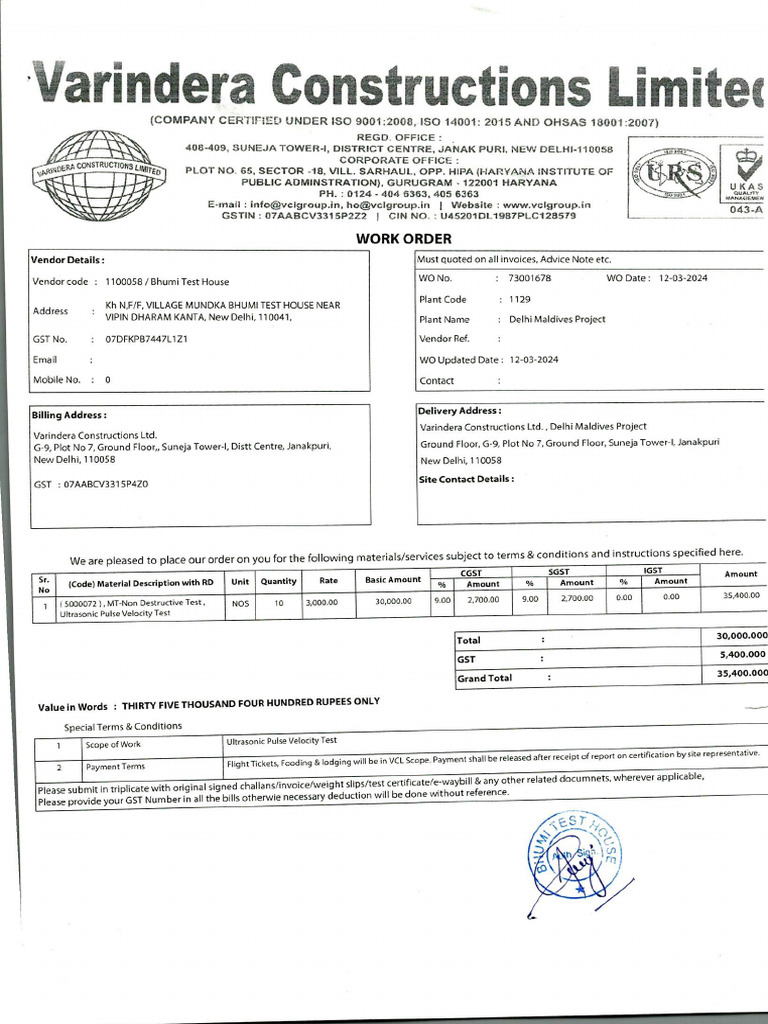 Work Order - 0001 | PDF