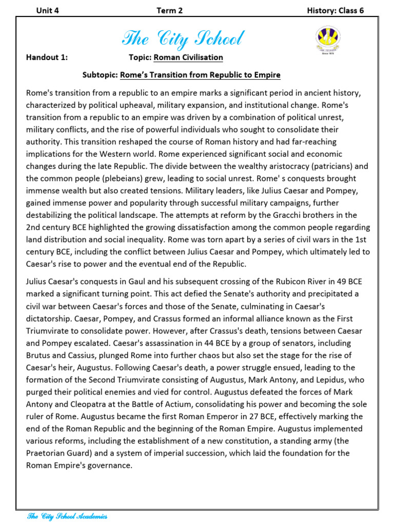 Handout 1-Rome's Transition From Republic To Empire | PDF | Julius ...