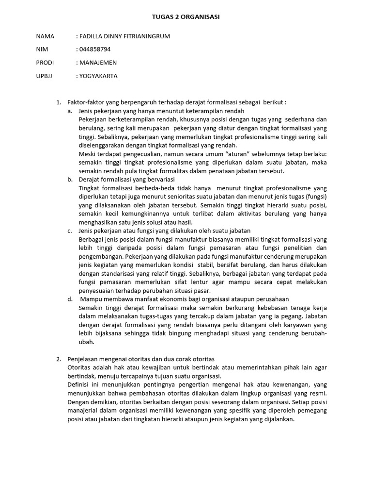 Tugas Tuton 2 Organisasi | PDF