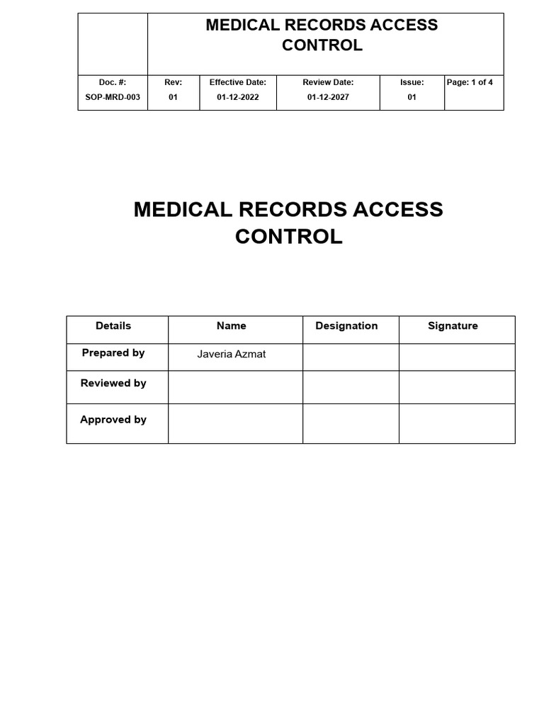 Medical Records Access Control of Documents | PDF | Medical Record ...