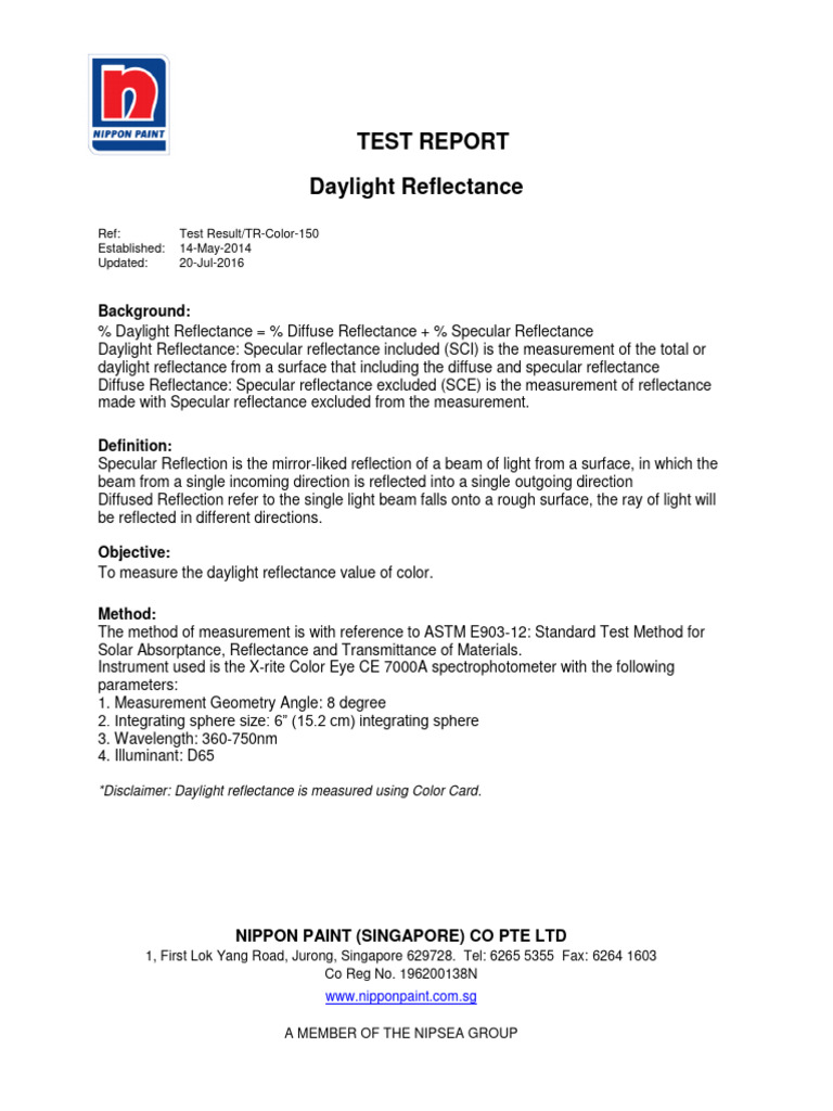 Daylight Reflectance Test Results | PDF | Reflectance | Reflection ...