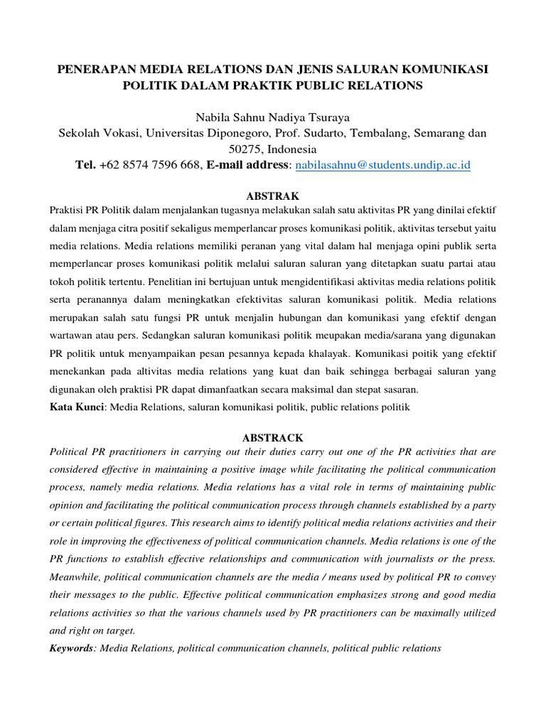Penerapan Media Relations Dan Jenis Saluran Komunikasi | PDF