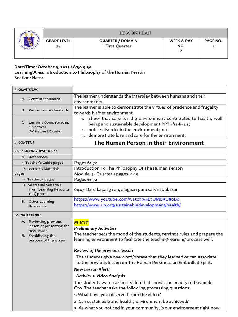 Lesson Plan CO1 2023-2024 | PDF | Learning | Teachers