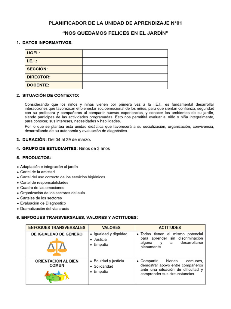 3 Años - Planificador - Marzo Unidad de Aprendizaje N°01 | PDF | Maestros | Comunicación no verbal