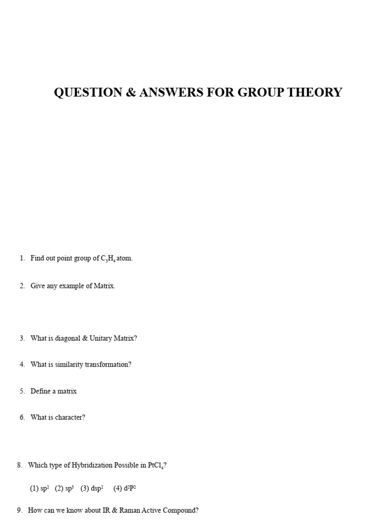 Group Theory Q&A for Chemistry | PDF | Group (Mathematics) | Matrix ...