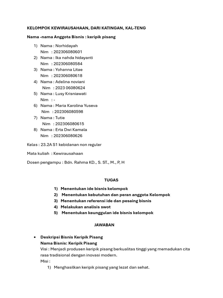 Tugas Kelompok Kewirausahaan J-1 | PDF