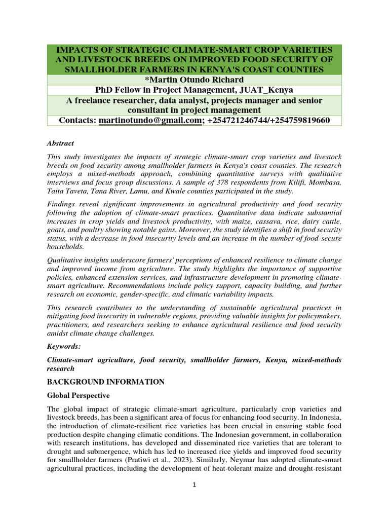Impacts of Strategic Climate-Smart Crop Varieties and Livestock Breeds ...