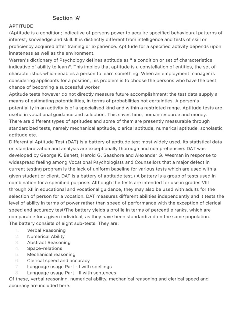 DAT Introduction | PDF | Intelligence | Behavioural Sciences
