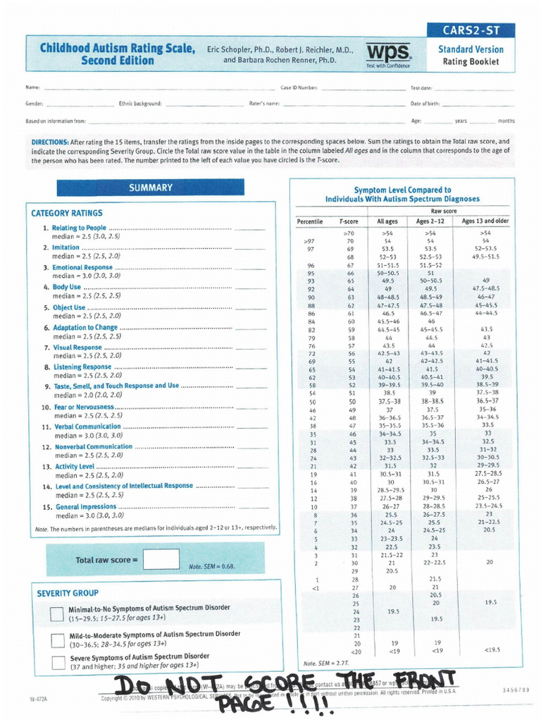CARS SCALE | PDF | Autism Spectrum | Intellectual Disability