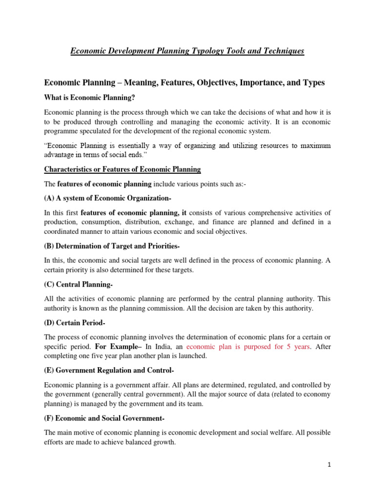 Economic Planning Tools and Techniques | PDF | Economic Growth | Forecasting