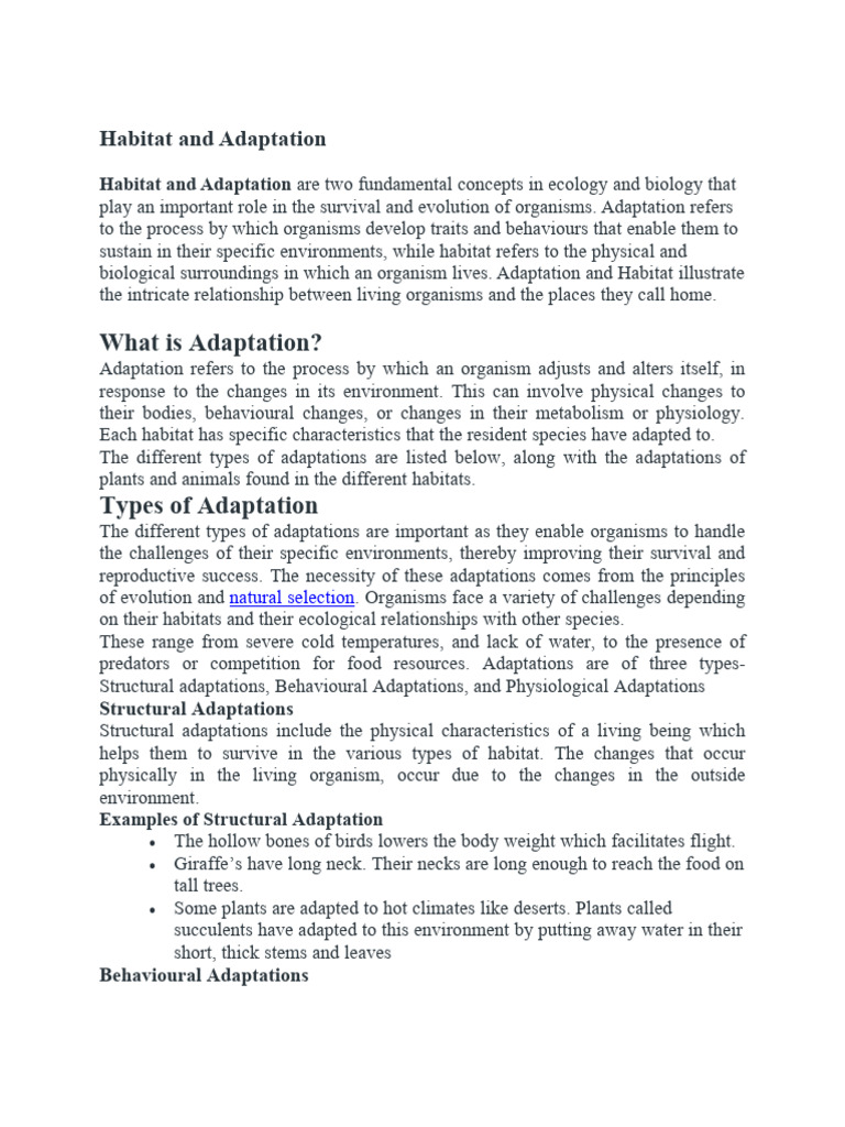 Habitat and Adaptation | Download Free PDF | Adaptation | Habitat