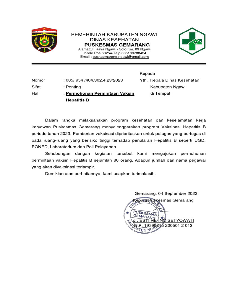 Surat Permintaan Vaksin | PDF