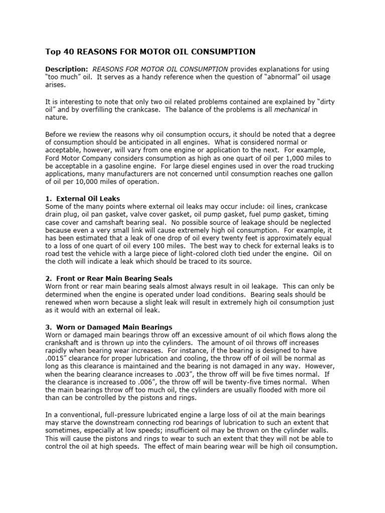 Top 40 REASONS FOR MOTOR OIL CONSUMPTION | PDF | Internal Combustion ...