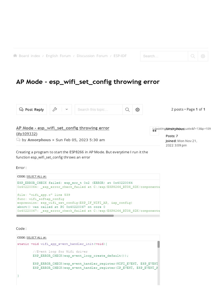 AP Mode - Esp - Wifi - Set - Config Throwing Error - ESP32 Forum | PDF ...