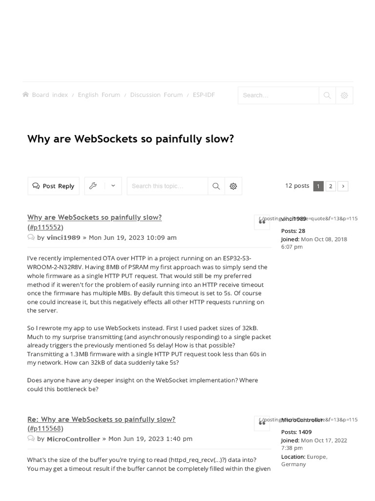 Why Are WebSockets So Painfully Slow - ESP32 Forum | PDF | Data Transmission | Computing