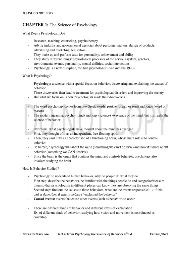 PSYA01 Textbook Notes - Chap 1 - 4 | PDF | Behaviorism | Psychology