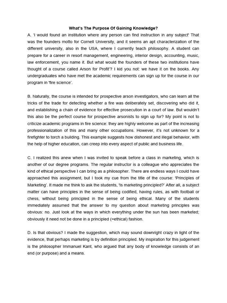 What's The Purpose of Gaining Knowledge - HS | PDF | Knowledge | Arson