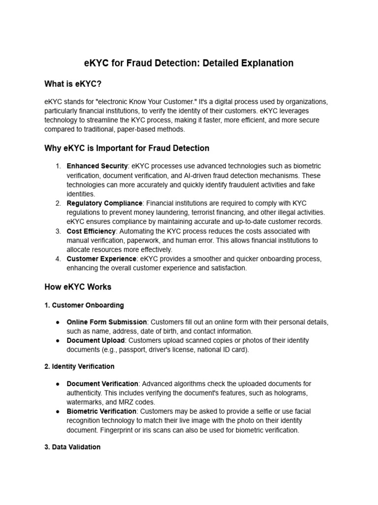 eKYC For Fraud Detection - Detailed Explanation | PDF | Identity Document | Biometrics