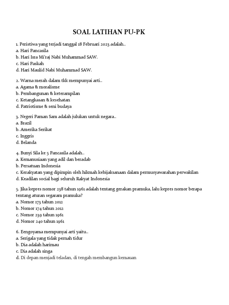 Soal Latihan Pramuka dan Pengetahuan Umum | PDF | Perjalanan