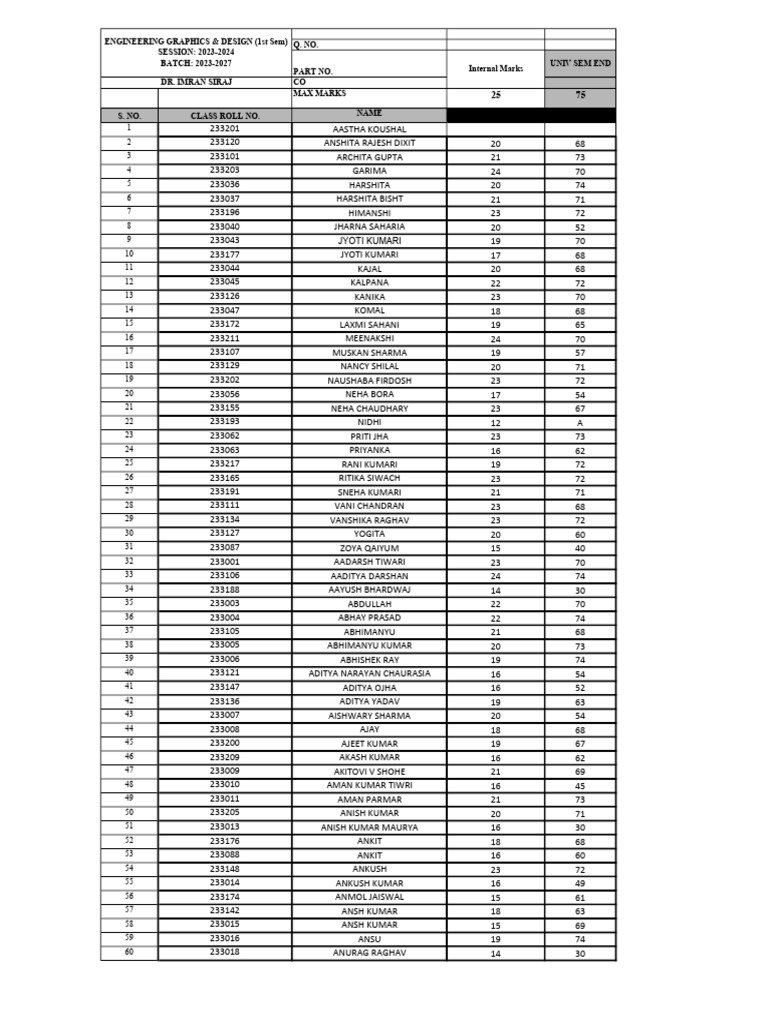 Internal Marks & UNIV SEM END | PDF