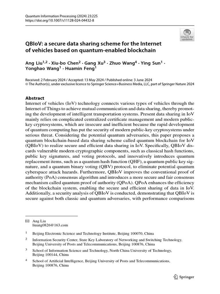 Qbiov: A Secure Data Sharing Scheme For The Internet of Vehicles Based On Quantum-Enabled ...