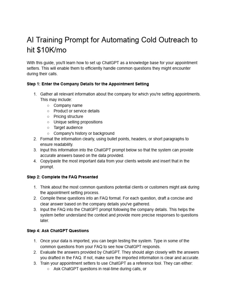 AI Training Prompt For Automating Cold Outreach To Hit $10k-Mo-1 | PDF | Artificial Intelligence ...