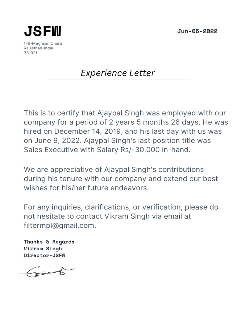 Experience Letter Ajay | PDF