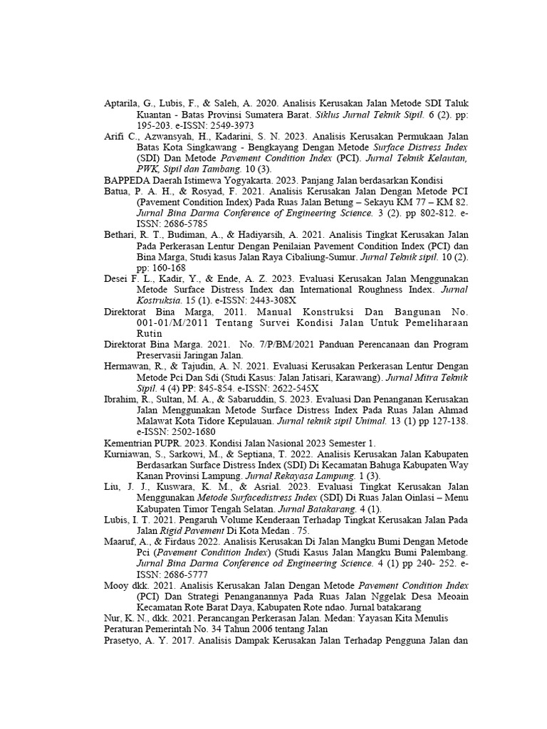 Analisis Kerusakan Jalan dengan Metode SDI dan PCI | PDF