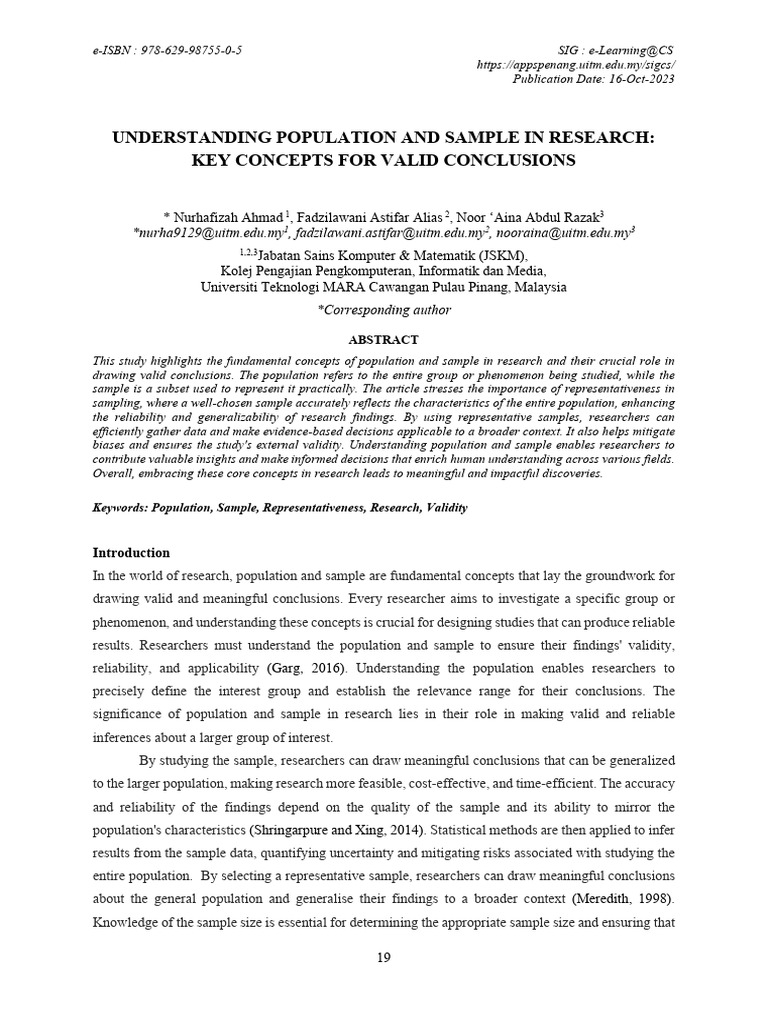 Key Concepts of Population and Sample | PDF | Sampling (Statistics ...