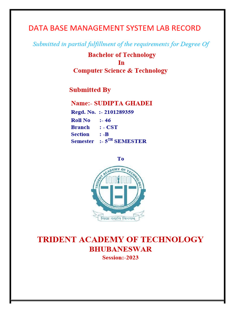 Database Management Lab Record 2023 | PDF | Art | Computers