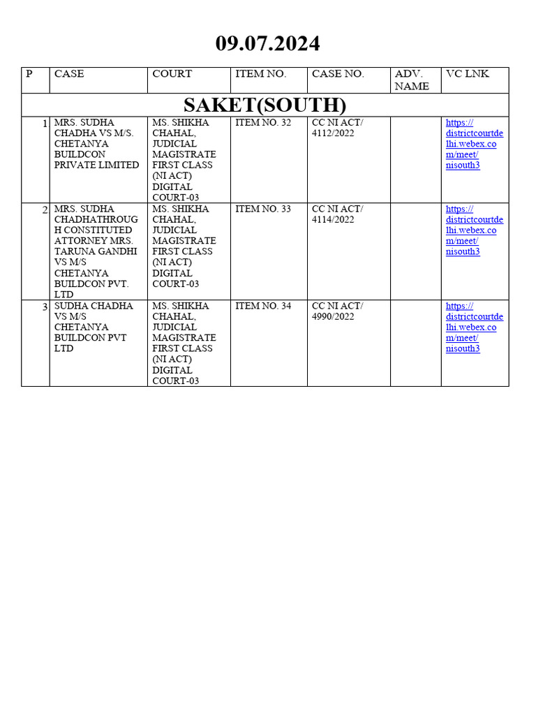 Cause List 09.07.2024 | PDF