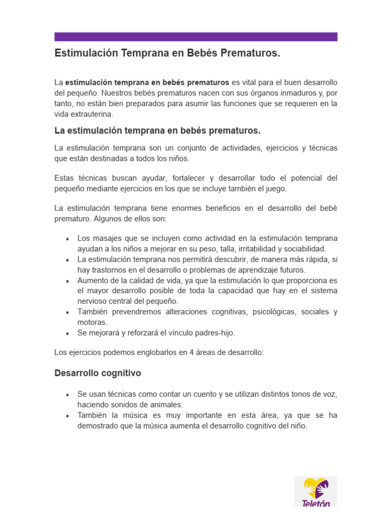 Estimulación Temprana en Bebés Prematuros | PDF | Desarrollo cognitivo ...
