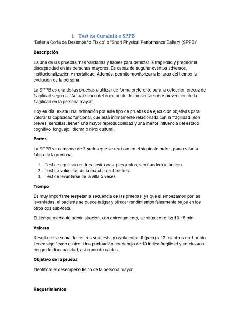 Test de Guralnik o SPPB | PDF
