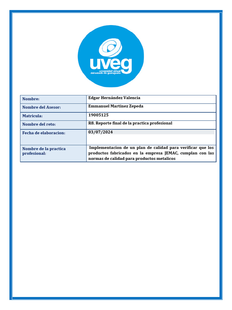 Hernandez Edgar R8 U3. | PDF | Calidad (comercial) | Sistema de manejo de calidad
