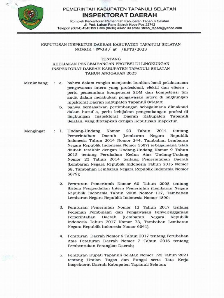 SK Inspektur Kebijakan Pengembangan Profesi 2023 | PDF