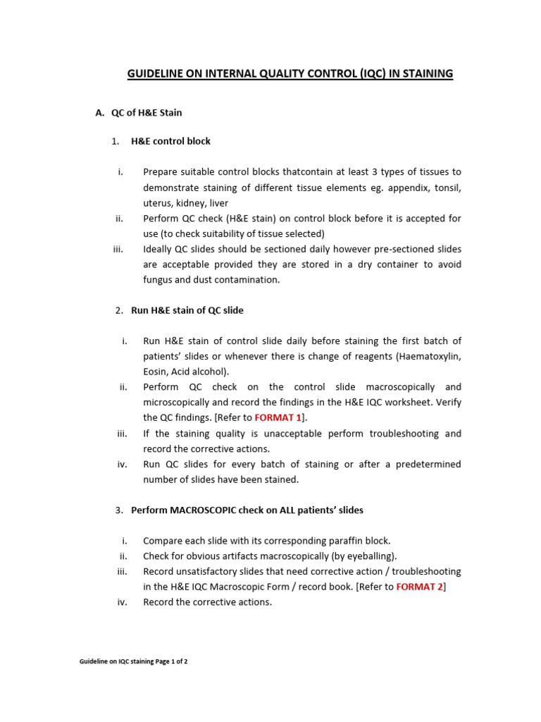 Guideline On Internal Quality Control (Iqc) in Staining | PDF ...