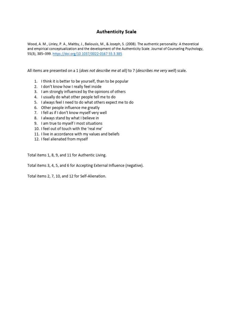Authenticity Scale | PDF