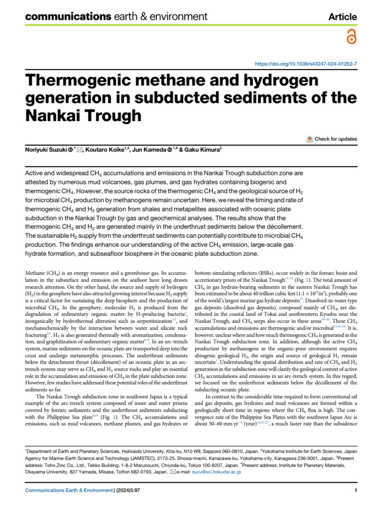 Thermogenic Methane and Hydrogen Generation in Nankai Trough | PDF ...