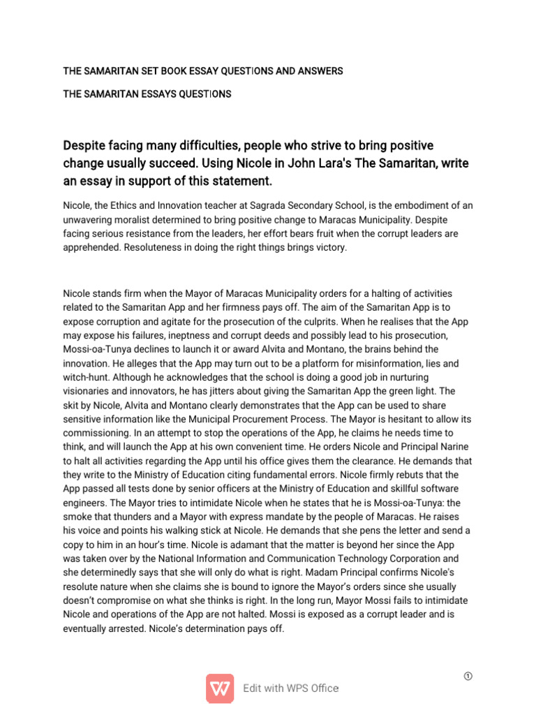 Essay Samaritan | PDF | Political Corruption | Corruption